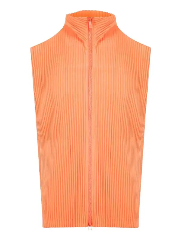 Issey Miyake Pleated Zip-up Vest - Orange