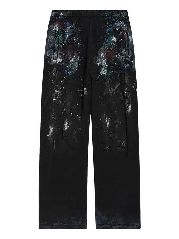 Balenciaga Paint Splatter Wide Leg Sweatpants - Black