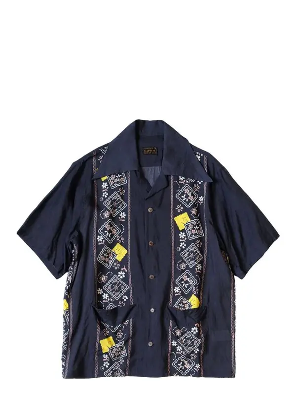 Kapital Silk Rayon Shirt With Printed Panels - Blue
