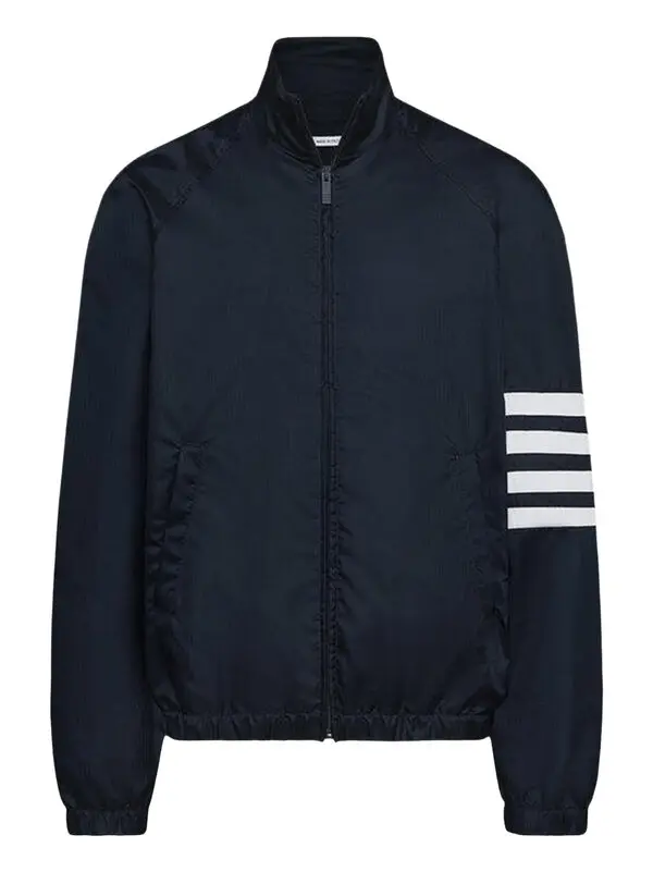 Thom Browne Zip Front 4-bar Track Jacket In Shiny Ripstop - Blue