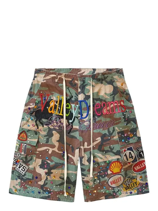 VALE FOREVER Camouflage Embellished Cargo Shorts - Brown