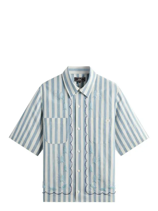 Kith Spun Silk Linen Stripe Button-down Shirt - Blue