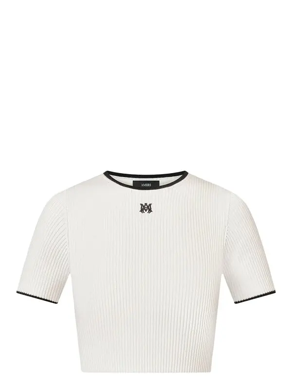 Amiri Ribbed Knit T-shirt With Logo Detail - Cream