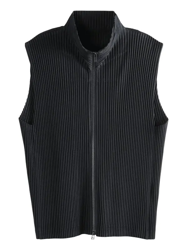 Issey Miyake Zip-up Pleated Vest - Black