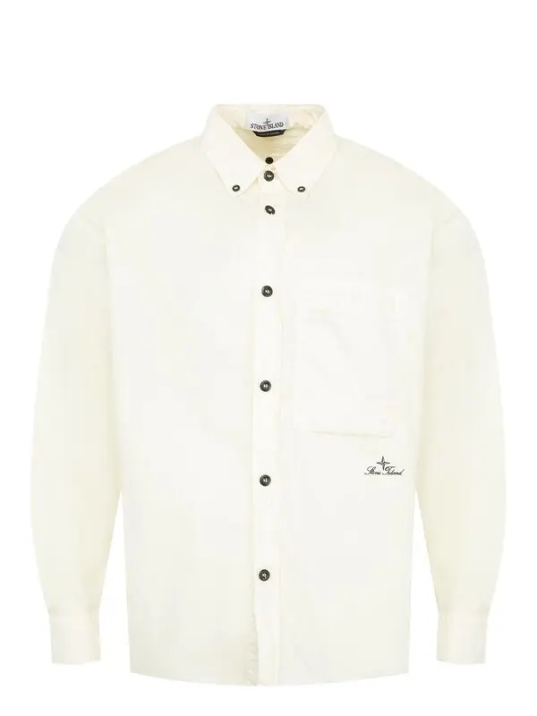 Stone Island Classic Collar Button-up Shirt With Pocket Detail - White