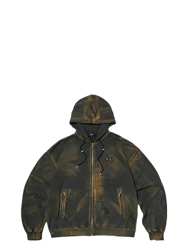 THUG CLUB Two Tone Washed Zip-up Hoodie - Black