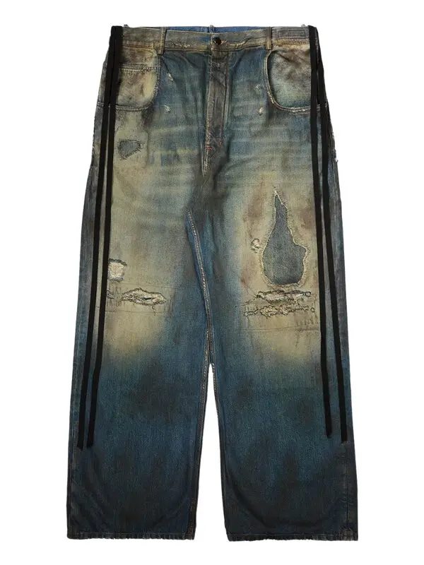 ANN DEMEULEMEESTER Distressed Denim Trousers - Blue