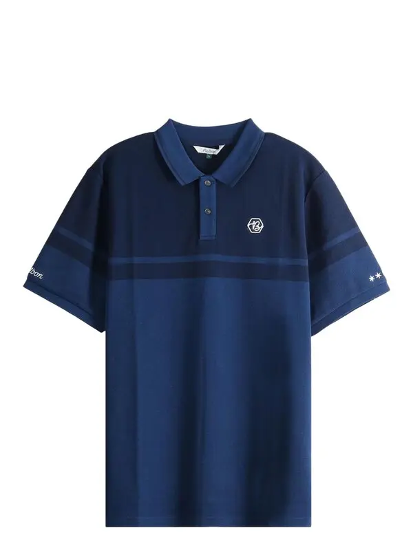 MALBON Bettinardi Pique Polo Shirt With Striped Detail - Blue