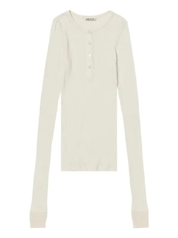 Auralee Organic Soft Rib Henley Neck Top - Cream
