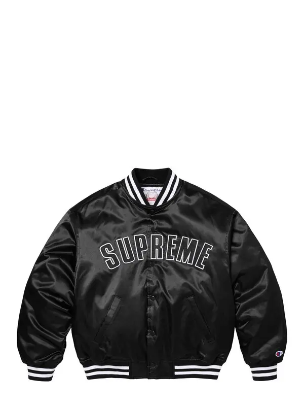 Supreme X Champion Satin Varsity Jacket - Black