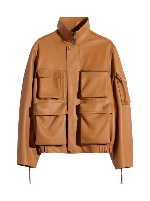 LEMAIRE Leather Blouson With Multiple Pockets - Brown