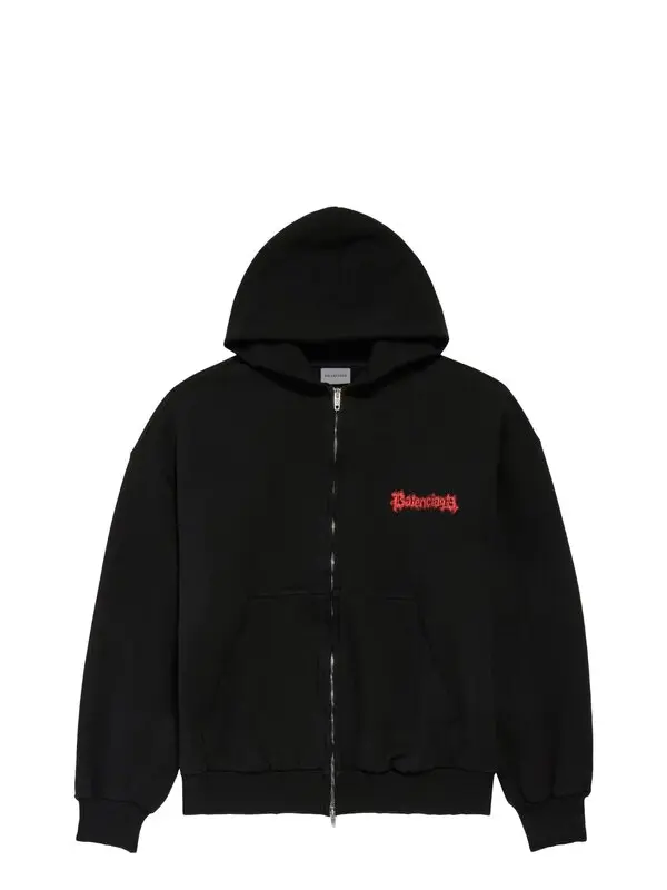 Balenciaga Medium Fit Zip Up Hoodie - Black