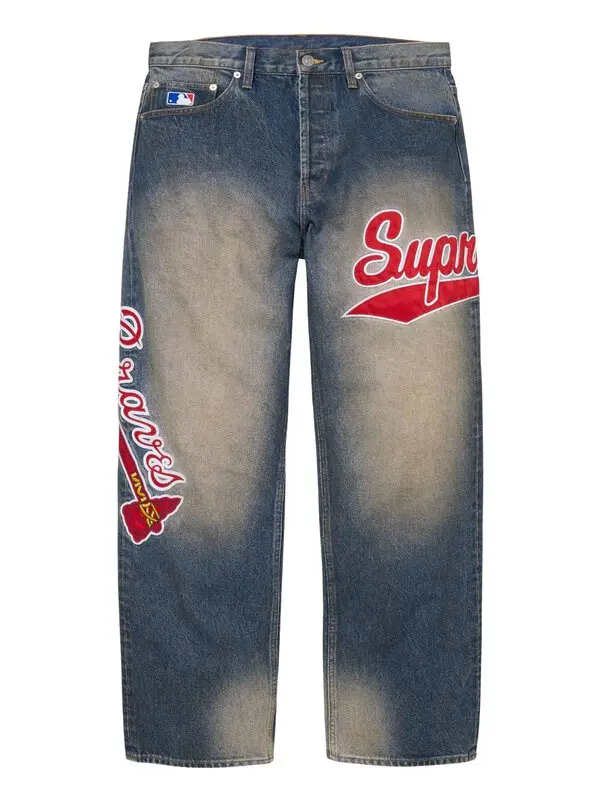 Supreme X Mitchell & Ness Atlanta Braves Loose Fit Jean Washed Indigo - Blue