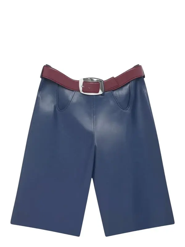 JEAN PAUL GAULTIER Leather Bermuda Shorts With Front Openings - Blue