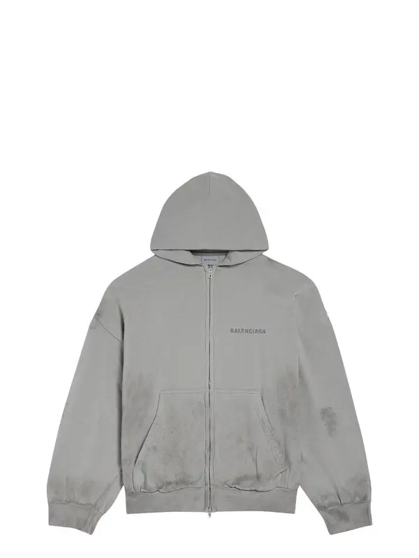 Balenciaga Medium Fit Zip Up Hoodie - Grey