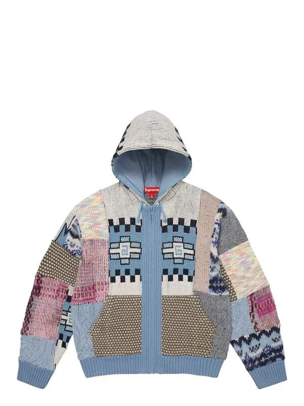 Supreme Patchwork Zip Up Hooded Sweater - Blue