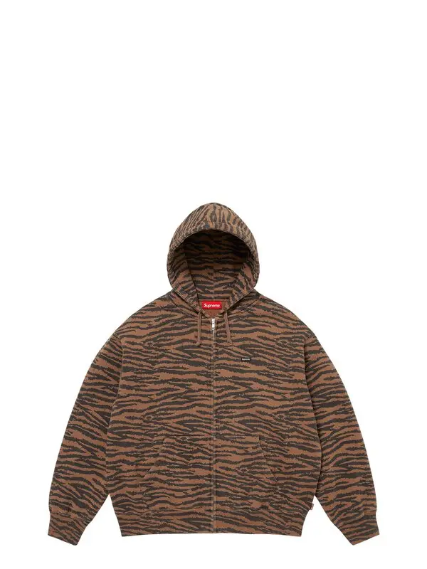 Supreme Small Box Zip Up Hooded Sweatshirt 'tiger - Brown