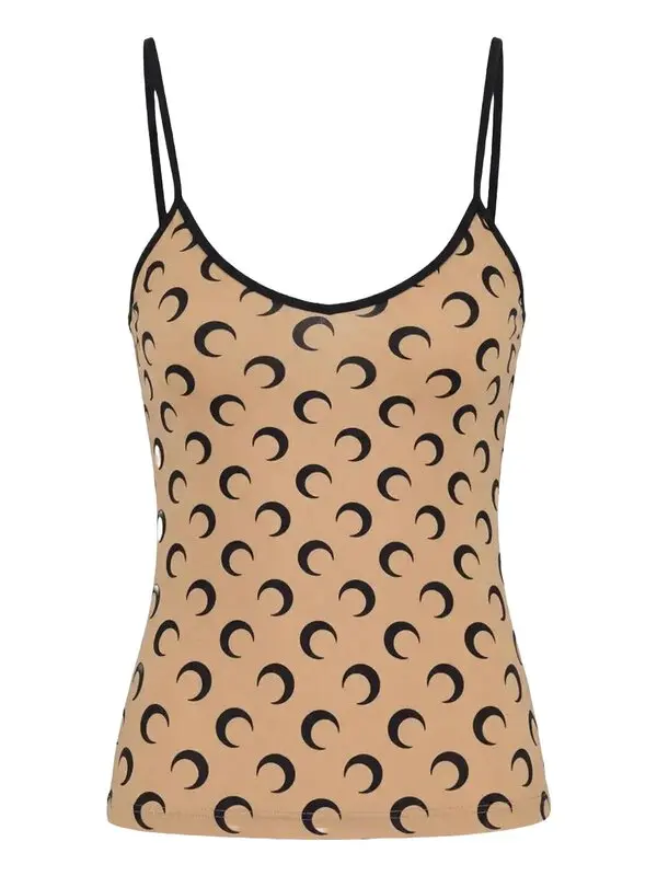 MARINE SERRE Moon Print Jersey Strappy Top - Tan