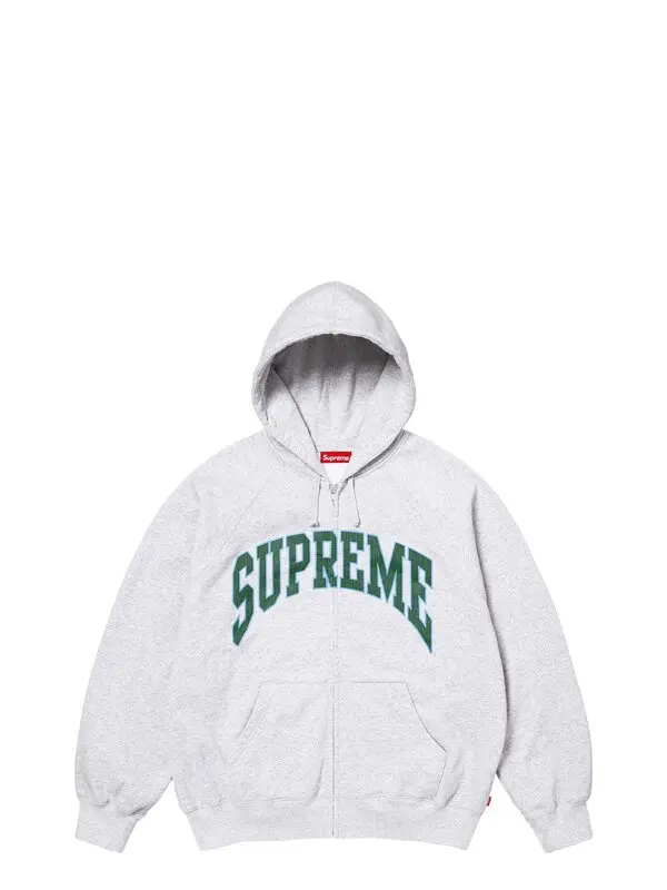 Supreme Cracked Raglan Zip Up Hooded Sweatshirt - Grey