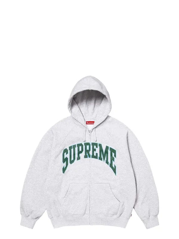 Supreme Cracked Raglan Zip Up Hooded Sweatshirt - Grey