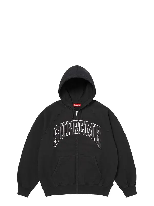 Supreme Cracked Raglan Zip Up Hooded Sweatshirt - Black