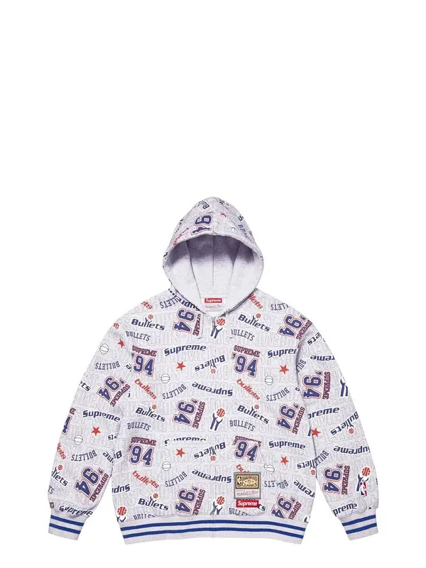 Supreme X Mitchell & Ness Teams Zip Up Hooded Sweatshirt - Grey
