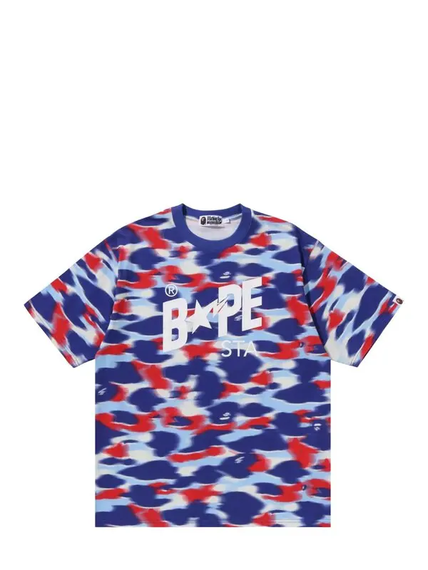 A BATHING APE Camouflage Logo Relaxed Fit Tee - Blue