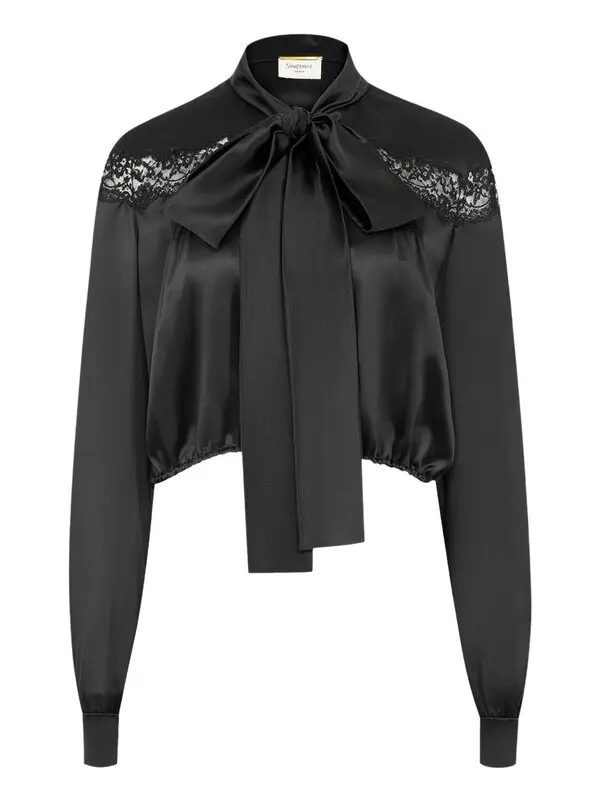 Saint Laurent Satin Blouse With Lace Detail - Black
