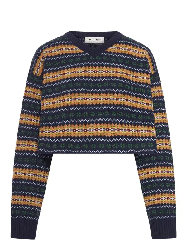 Miu Miu Fair Isle V-neck Knit Top - Blue