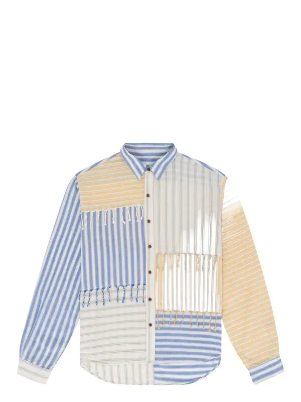 DENIM TEARS Striped Flannel Shirt With Fringe Detailing - Multicolor
