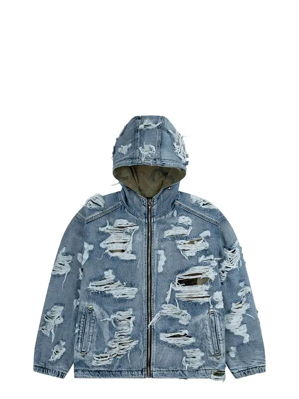 THUG CLUB Hell Denim Camo Hooded Zip-up - Blue