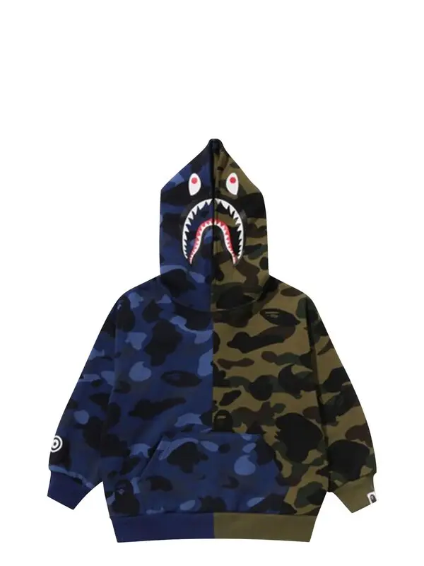 A BATHING APE Split Camo Shark Relaxed Fit Pullover Hoodie - Blue