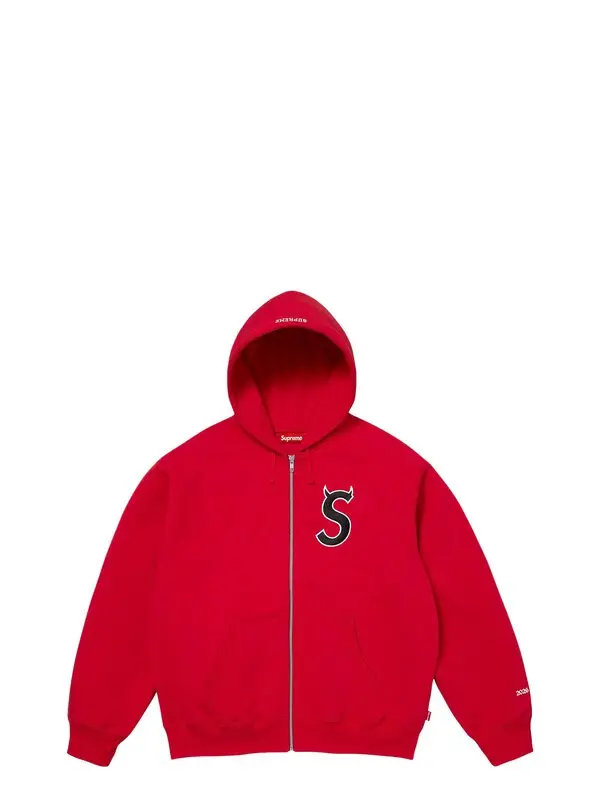 Supreme Devil's Logo Zip Up Hooded Sweatshirt - Red