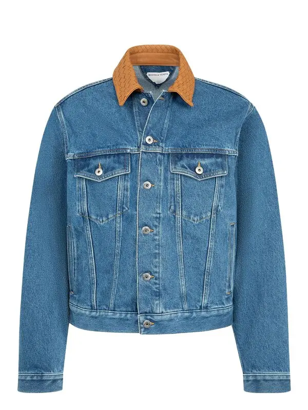 Bottega Veneta Mid Denim Jacket With Textured Collar - Blue