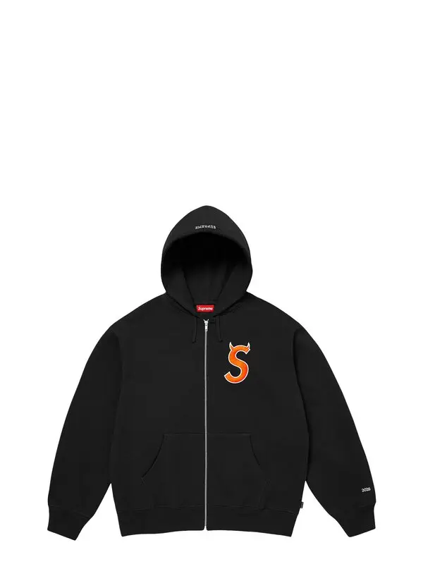 Supreme Devil's Logo Zip Up Hooded Sweatshirt - Black