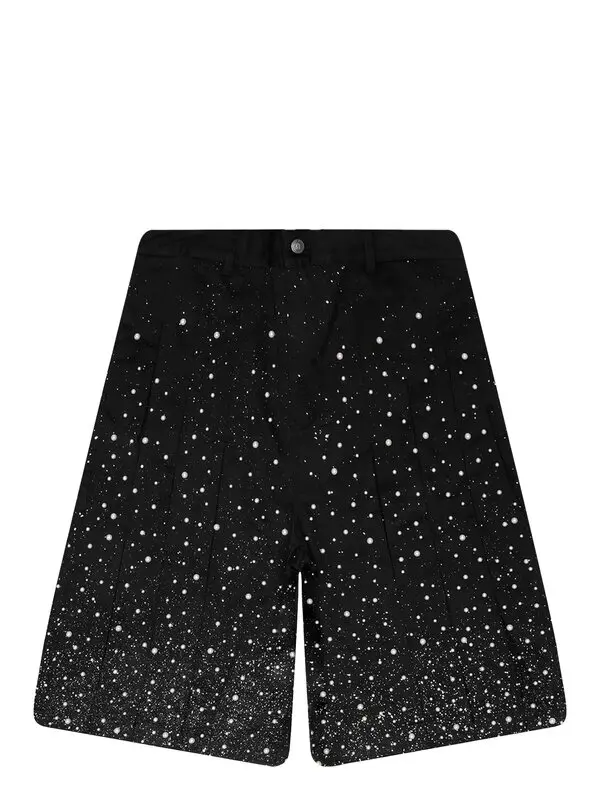 BIRTH OF ROYAL CHILD Pearl Embellished Pleated Wide Shorts - Black