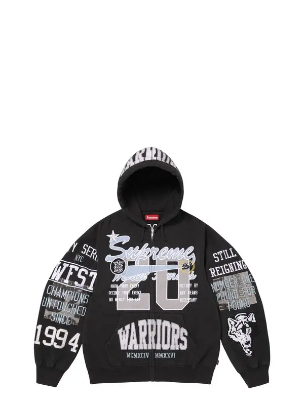 Supreme Warriors Appliqué Zip Up Hooded Sweatshirt - Black