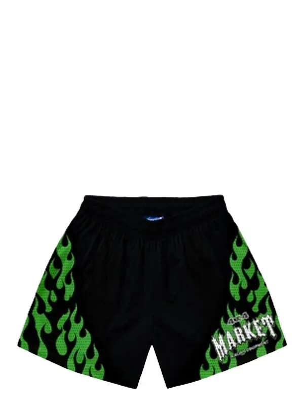 MARKET Toxic Flames Mesh Shorts - Black