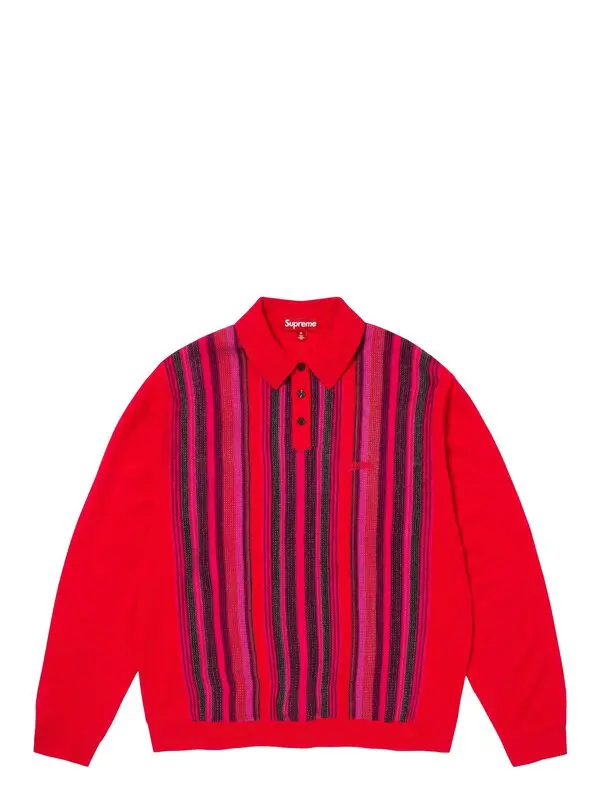 Supreme Multi Stripe Polo Sweater - Red