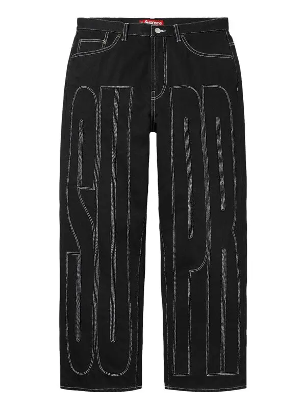 Supreme Inset Spellout Baggy Jean - Black