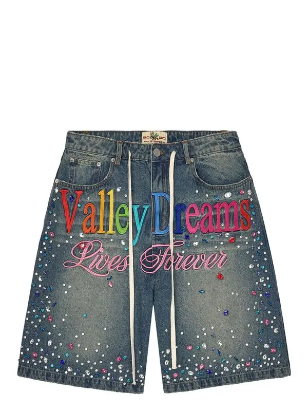 VALE FOREVER Embellished Denim Shorts - Blue