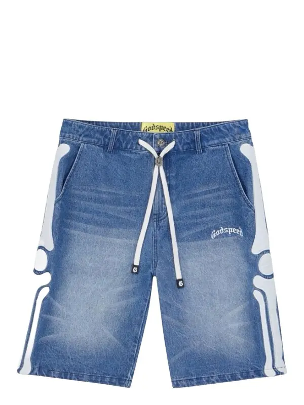 GODSPEED Denim Shorts With Skeleton Print - Blue