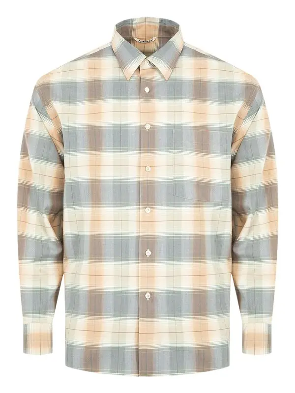 Auralee Super Light Wool Check Shirt - Brown