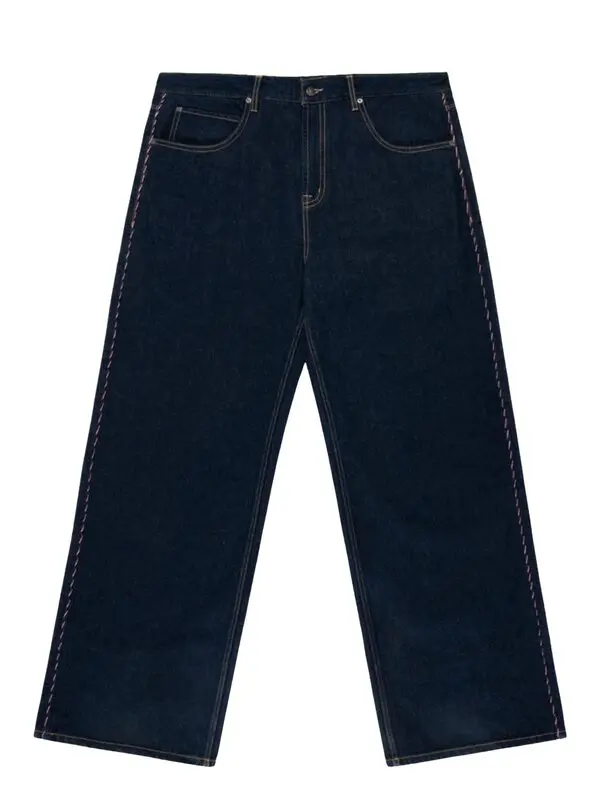 GLASS CYPRESS Oversized Denim Jeans With Contrast Thread Detailing - Blue