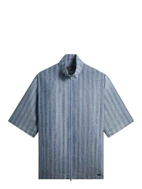 Kith Spun Silk Linen Stripe Colton Zip Front Shirt - Blue