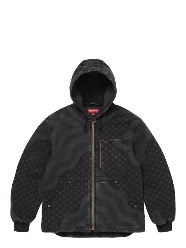 Supreme Flag Quilted Hooded Work Jacket - Black