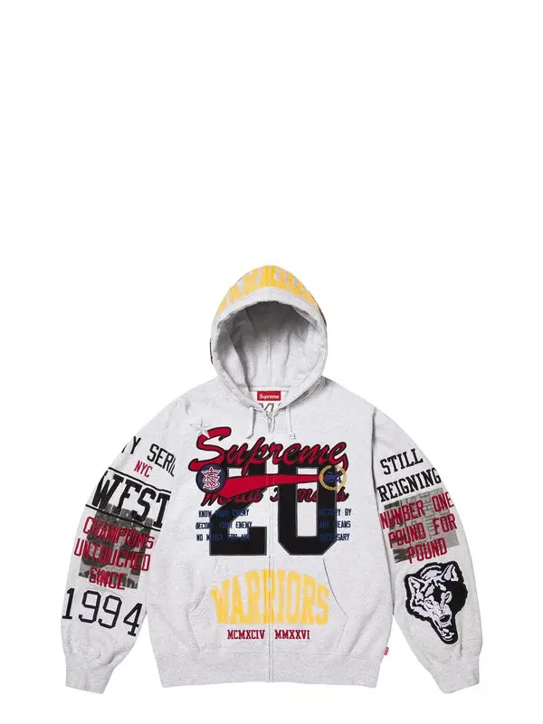 Supreme Warriors Appliqué Zip Up Hooded Sweatshirt - Grey