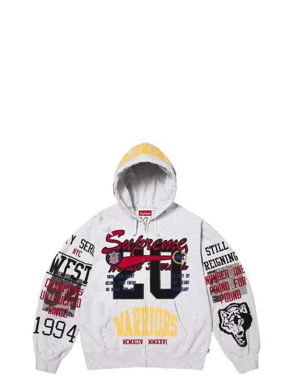 Supreme Warriors Appliqué Zip Up Hooded Sweatshirt - Grey