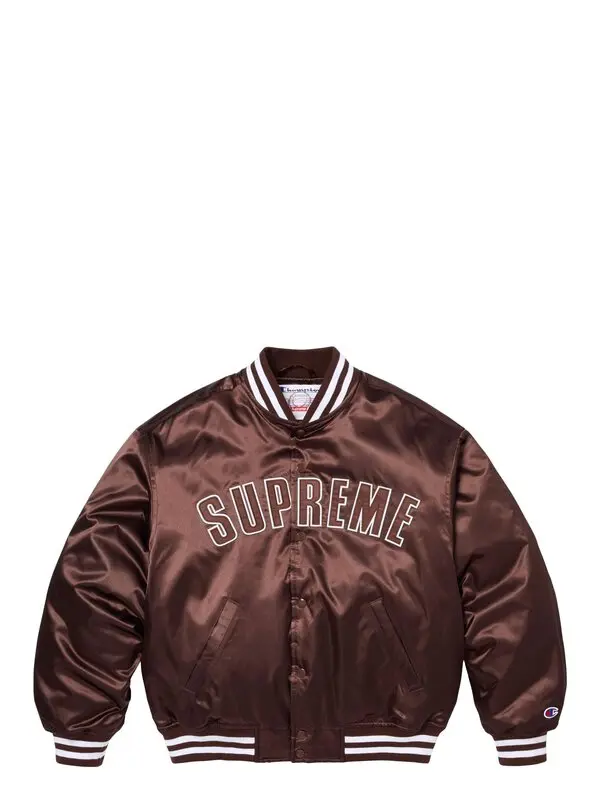 Supreme X Champion Satin Varsity Jacket - Brown