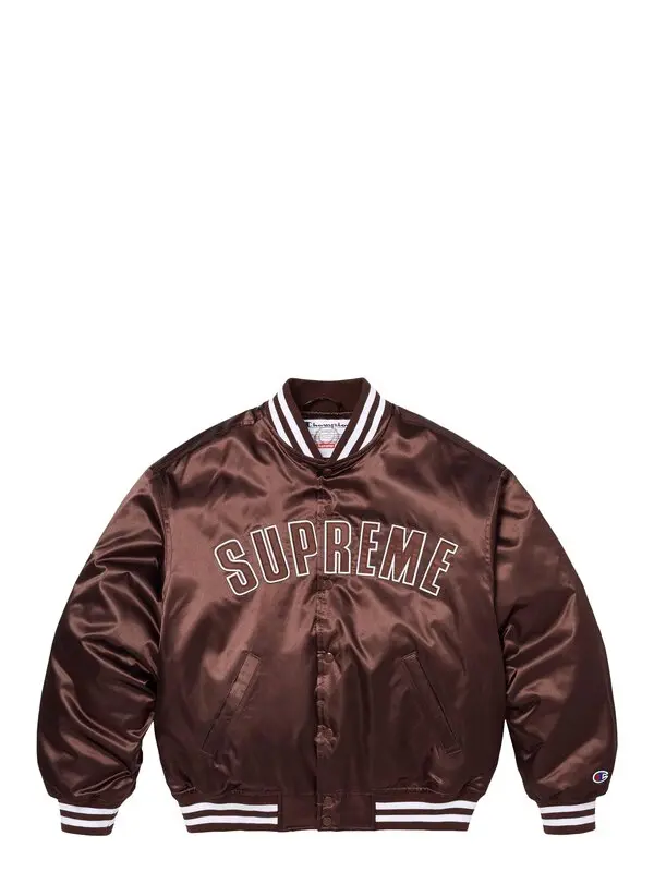Supreme X Champion Satin Varsity Jacket - Brown